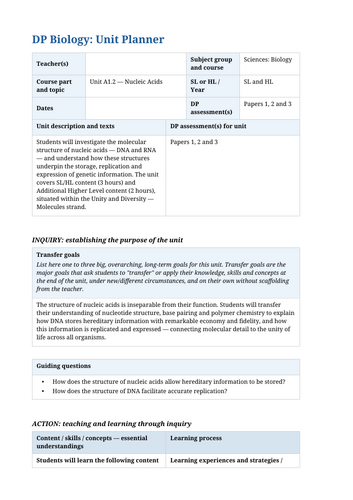 IBDP Biology Theme A Unit Planner | Teaching Resources