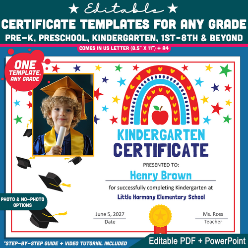 Editable Graduation Certificate Templates for Any Grade, PDF and ...