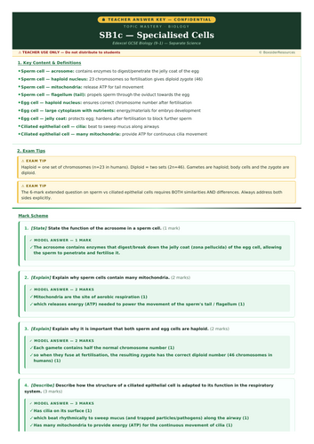SB1c Specialised Cells | Edexcel GCSE Biology Topic Mastery Pack ...
