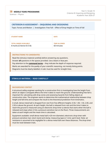 MYP Grade 10 Physics: 3 Criterion B Assessment Tasks - Forces & Motion ...