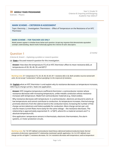 MYP Grade 10 Physics: 3 Criterion B Assessment Tasks - Electricity ...