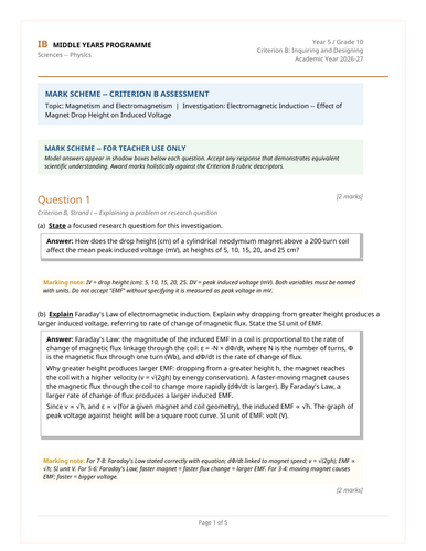 MYP Grade 10 Physics: 3 Criterion B Assessment Tasks - Magnetism ...