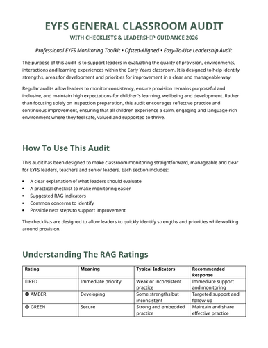 Ofsted-Aligned Leadership EYFS Classroom Audit | Teaching Resources