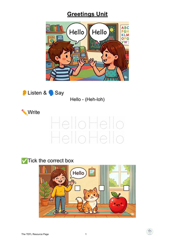 Greetings | Complete A1 Beginner ESL Worksheet Pack | Teaching Resources