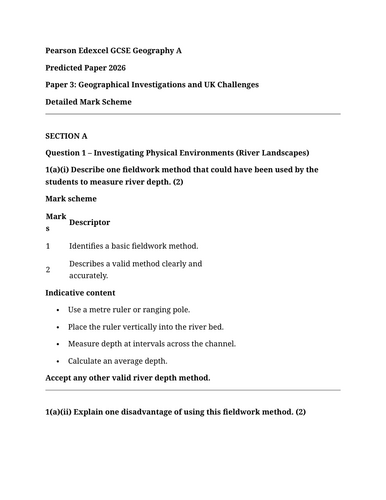 Edexcel GCSE Geography A Paper 3 Predicted Paper 2026 + Resource ...
