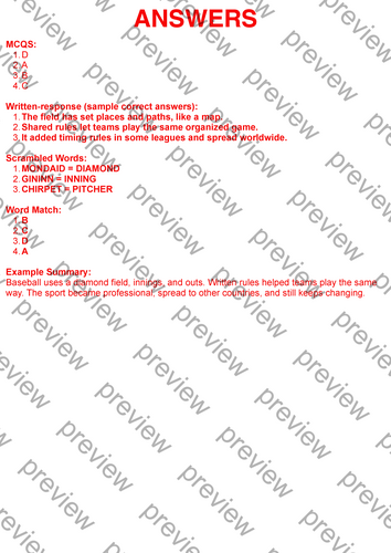 Baseball Reading Comprehension Passage | Teaching Resources