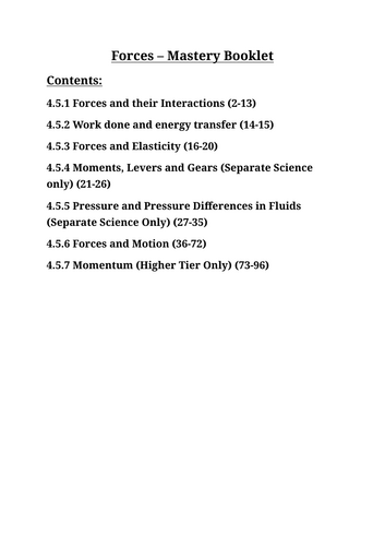 AQA GCSE Combined & separate Topic 5 Forces revision booklet | Teaching ...
