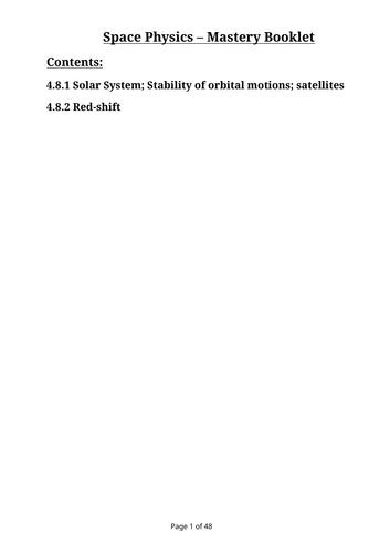 AQA GCSE separate Physics Topic 8 Space Mastery revision booklet ...