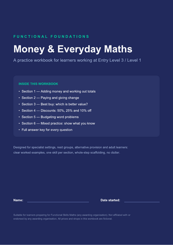 Functional Skills Maths Workbook — Money & Everyday Maths | Entry Level ...