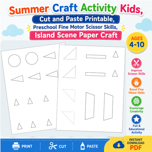 Summer Craft Activity Kids, Cut and Paste Printable, Preschool Fine ...