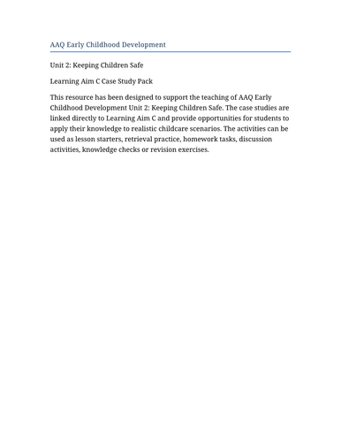 AAQ Early Childhood Development Unit 2: Keeping Children Safe Learning ...