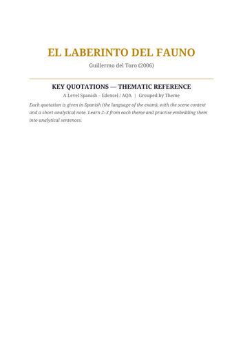 Laberinto del Fauno - Key Quotations -Thematic | Teaching Resources
