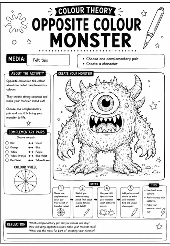 Colour Theory Worksheet – Opposite Colour Monster | Complementary ...