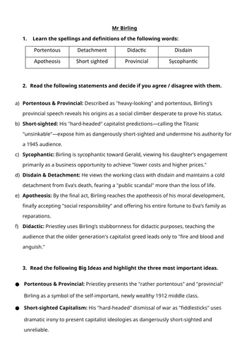 An Inspector Calls Character Profiles - with exam questions | Teaching ...