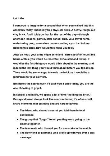 Speech on Forgiveness / Let it Go | Teaching Resources