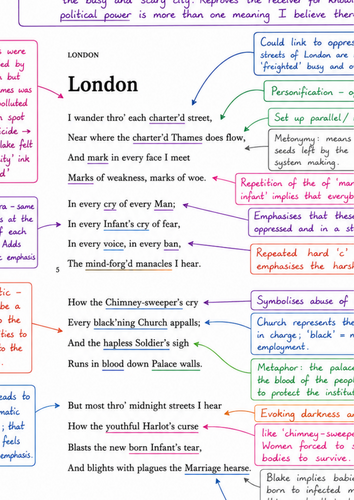 London by William Blake – Annotated Poetry Analysis Sheet (GCSE English ...