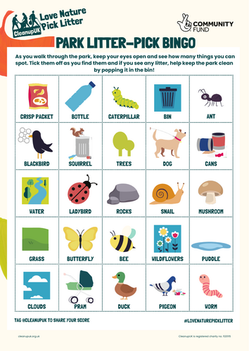 Park Litter-Pick Bingo Activity Sheet - CleanupUK | Teaching Resources