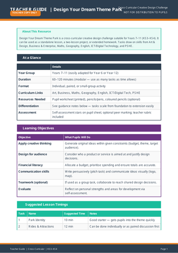 Design Your Dream Theme Park – KS3/KS4 Cross-Curricular Project ...