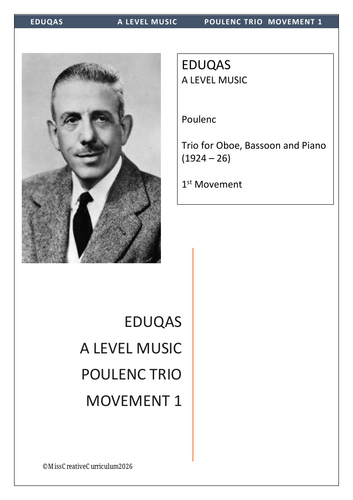 EDUQAS A LEVEL MUSIC - Poulenc Trio - Movement 1 | Teaching Resources