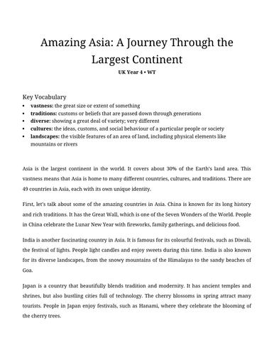 Amazing Asia Reading Comprehension Bundle | Year 4 (KS2) | Teaching ...