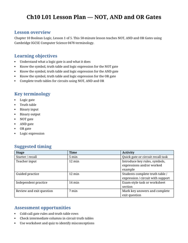 Chapter 10 Boolean Logic | Teaching Resources