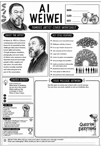 Ai Weiwei Famous Artist Cover Worksheet | KS3 Art Cover Lesson ...