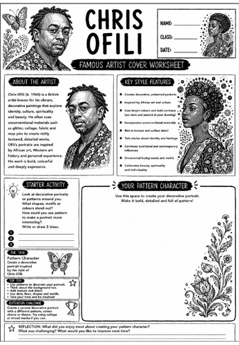 Chris Ofili Famous Artist Cover Worksheet | KS3 Art Cover Lesson ...