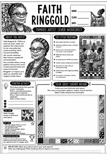 Faith Ringgold Famous Artist Cover Worksheet | KS3 Art Cover Lesson ...