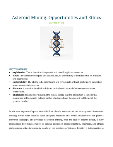 Asteroid Mining Reading Comprehension Bundle | Year 9 (KS3) | Teaching ...