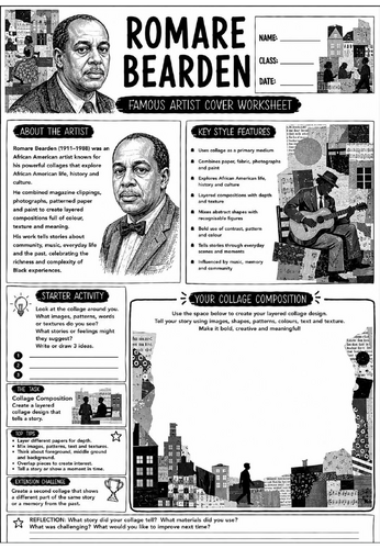 Romare Bearden Famous Artist Cover Worksheet | KS3 Art Cover Lesson ...