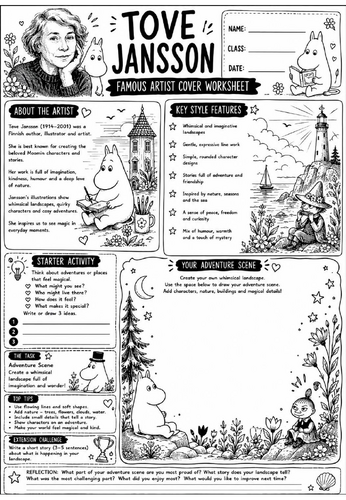 Tove Jansson Famous Artist Cover Worksheet | KS3 Art Cover Lesson ...