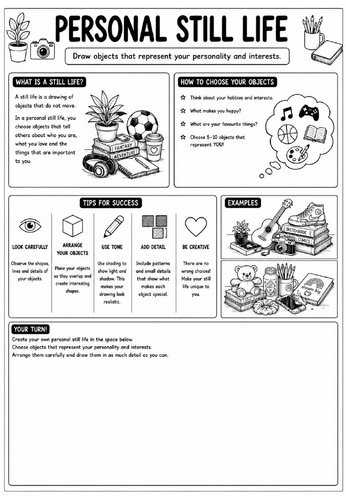 Creative Art Cover Worksheet – Personal Still Life | KS3 Art Cover ...