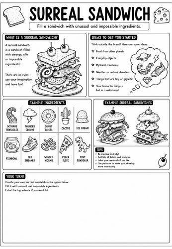 Creative Art Cover Worksheet – Surreal Sandwich | KS3 Art Cover Lesson ...