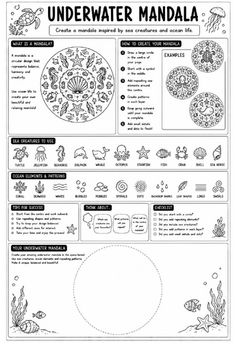 Creative Art Cover Worksheet – Underwater Mandala | KS3 Art Cover ...
