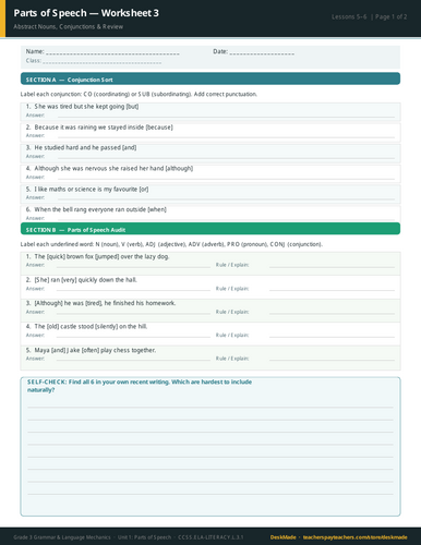 Year 3 Parts of Speech Unit | Nouns & Verbs | AC v9.0 | Teaching Resources