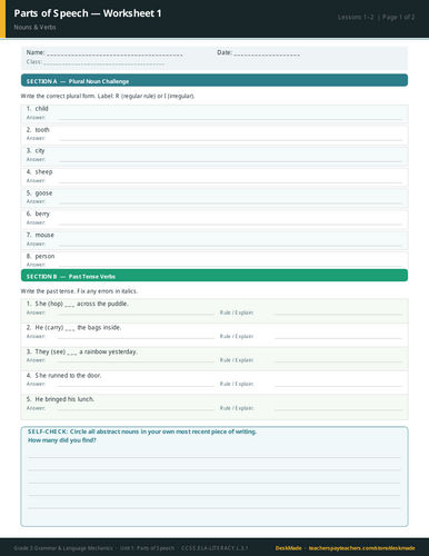 Year 3 Parts of Speech Unit | Nouns & Verbs | AC v9.0 | Teaching Resources