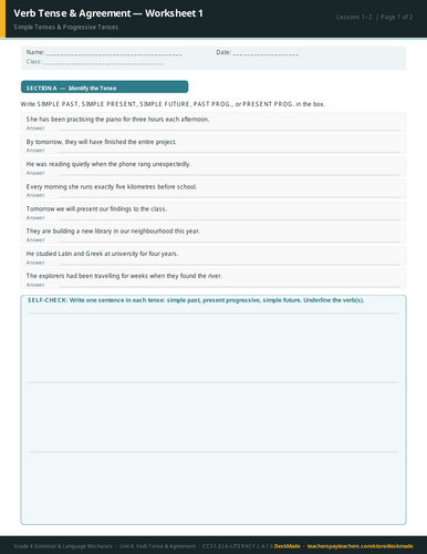 Year 4 Verb Tense & Agreement Unit | AC v9.0 | Teaching Resources