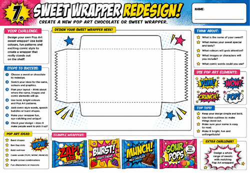 Sweet Wrapper Redesign Worksheet | KS2 KS3 Art Cover Lesson | Pop Art ...