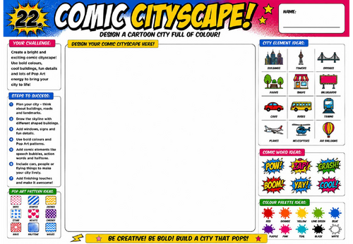 Comic Cityscape Worksheet | KS2 KS3 Art Cover Lesson | Pop Art City ...