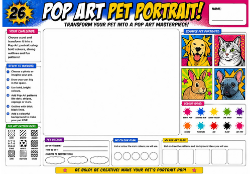 Pop Art Pet Portrait Worksheet | KS2 KS3 Art Cover Lesson | Pet Drawing ...