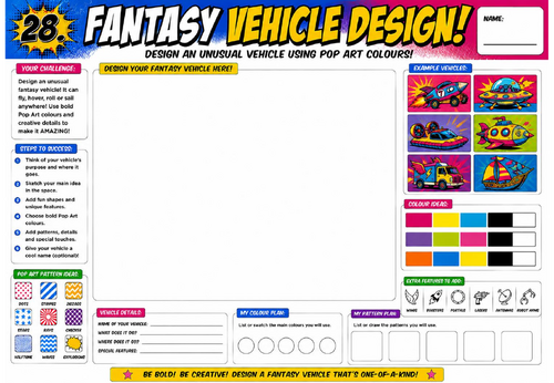 Fantasy Vehicle Design Worksheet | KS2 KS3 Art Cover Lesson | Pop Art ...