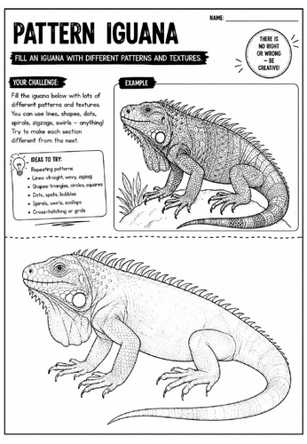 Pattern Iguana Art Worksheet | Zentangle Animal Drawing Activity | KS2 ...