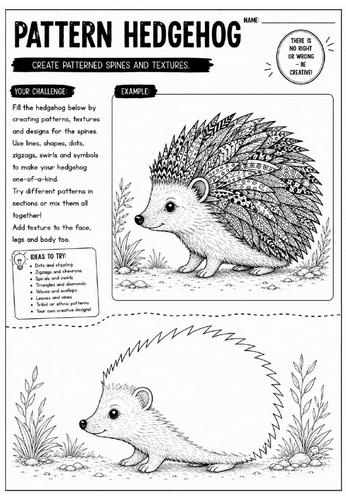 Pattern Hedgehog Art Worksheet | Zentangle Animal Drawing Activity ...