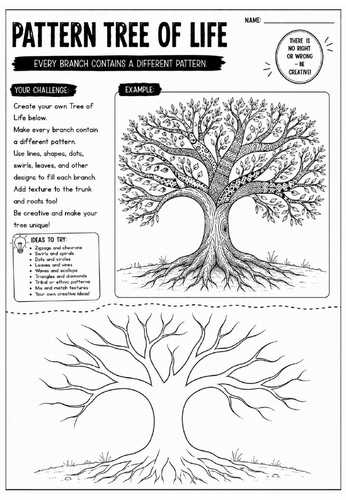Pattern Tree of Life Art Worksheet | Zentangle Nature Drawing Activity ...