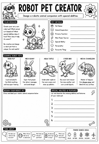 Creative Art Cover Worksheet – Robot Pet Creator | KS3 Art Cover Lesson ...