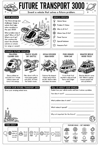 Creative Art Cover Worksheet – Future Transport 3000 | KS3 Art Cover ...