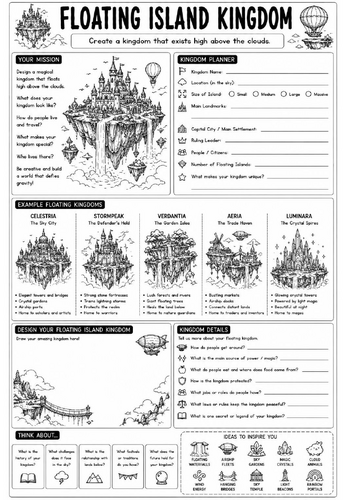 Creative Art Cover Worksheet – Floating Island Kingdom | KS3 Art Cover ...