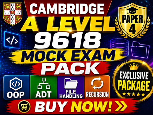 Cambridge A Level 9618 Paper 4 Mock Exam Pack | OOP, ADT, File Handling ...
