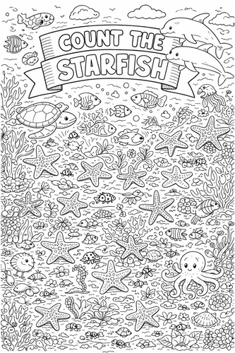 Count the Starfish Coral Reef Colouring Page | Teaching Resources