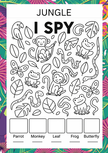 Jungle Themed I Spy Colouring and Counting Worksheet | Teaching Resources